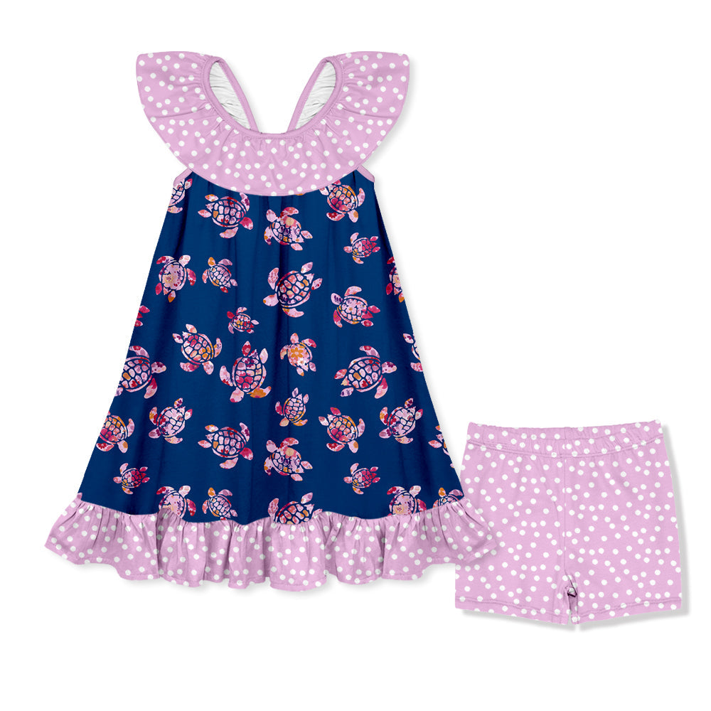 Lilac Mosaic Turtle Ruffle-Hem Yoke Dress & Shorts – Millieloveslily.com